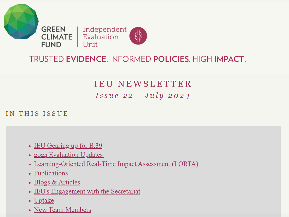 IEU Newsletter Issue 22 Now Available | Independent Evaluation Unit ...